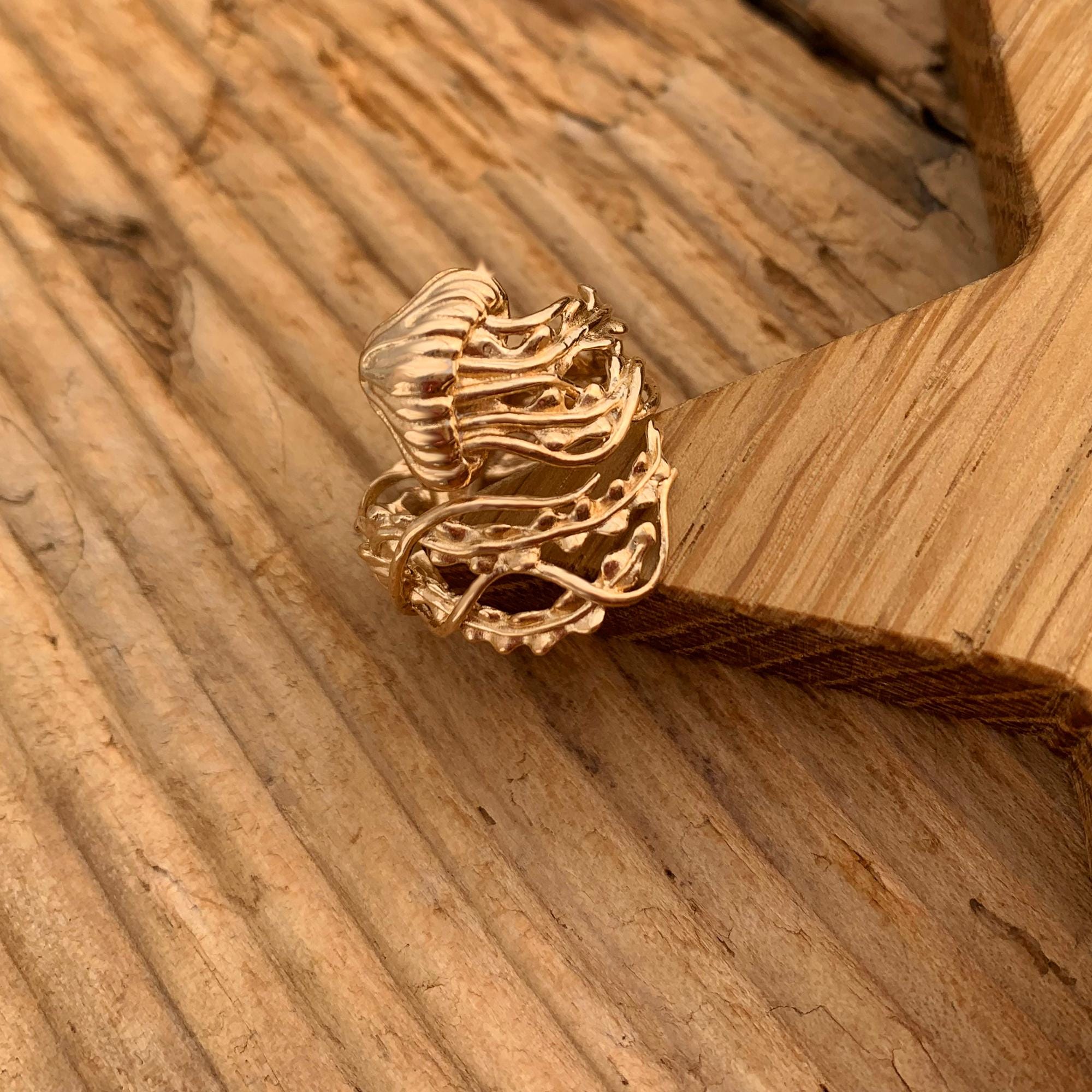Jellyfish Ring Adjustable Gold Plated Bronze Deadly Animal Ocean Lovers ...