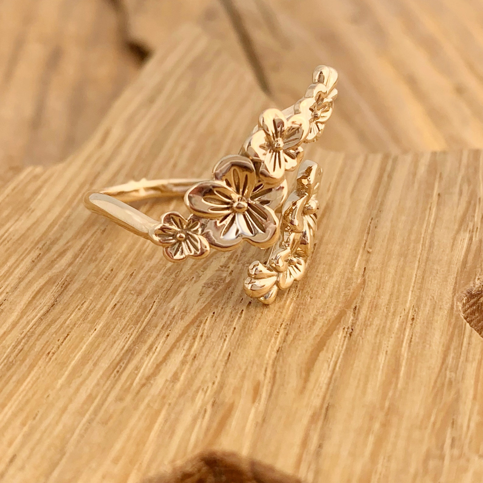 Cherry Blossom Ring Adjustable Bronze Gold Spring Flowers Romantic ...