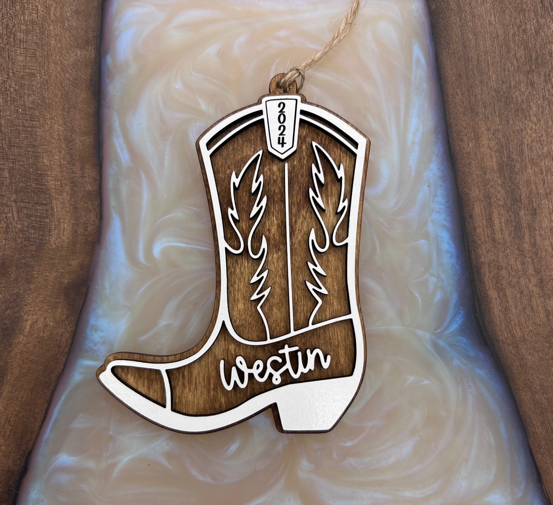 Personalized Cowboy Boot Ornament | Laser Engraved Name & Year - Etsy