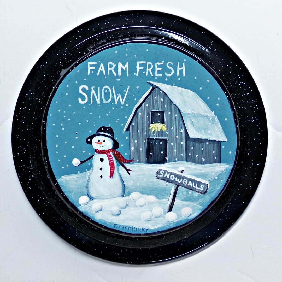 Hand Painted SNOWMAN FARM FRESH Sign Barn Snowballs Sign on Black ...