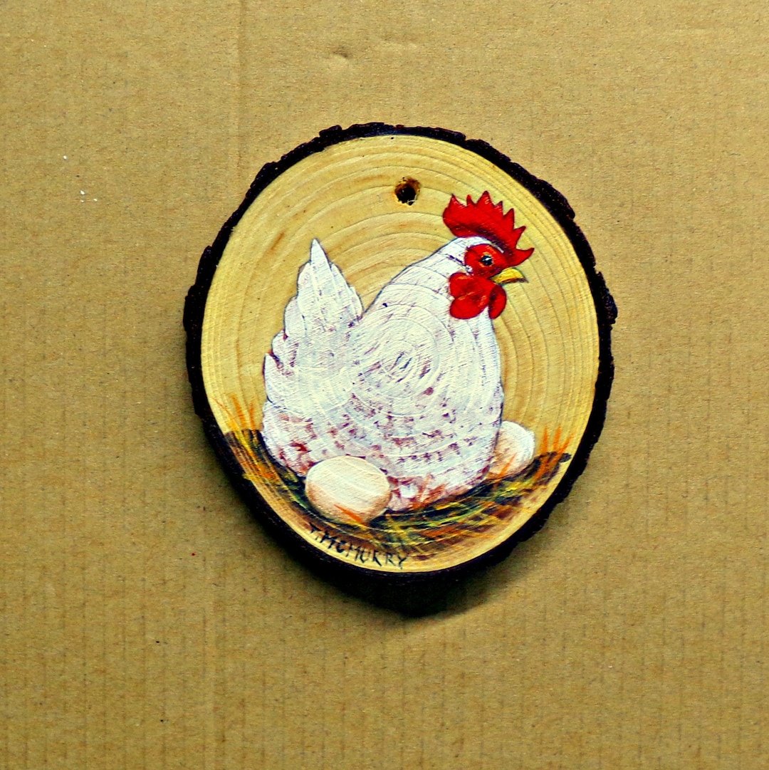 Hand Painted HEN and EGGS on Wood Slice Ornament Farmhouse Wall Art ...