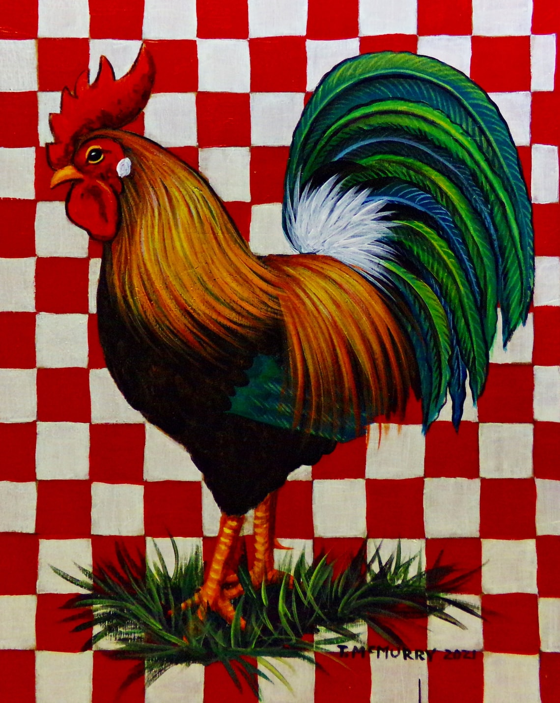 Hand Painted ROOSTER on Vintage Wooden CUTTING BOARD Red and - Etsy