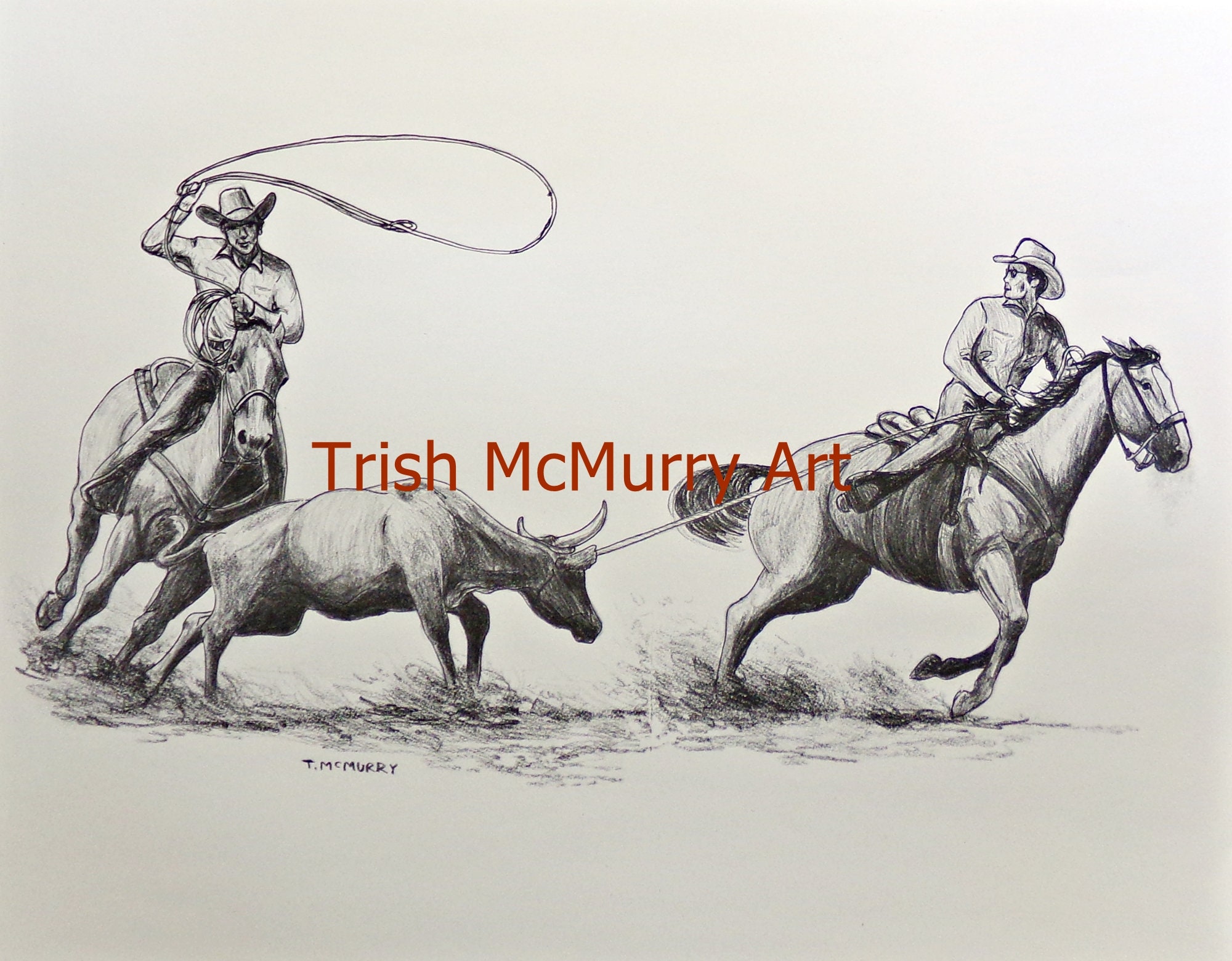 Team Roping Black And White