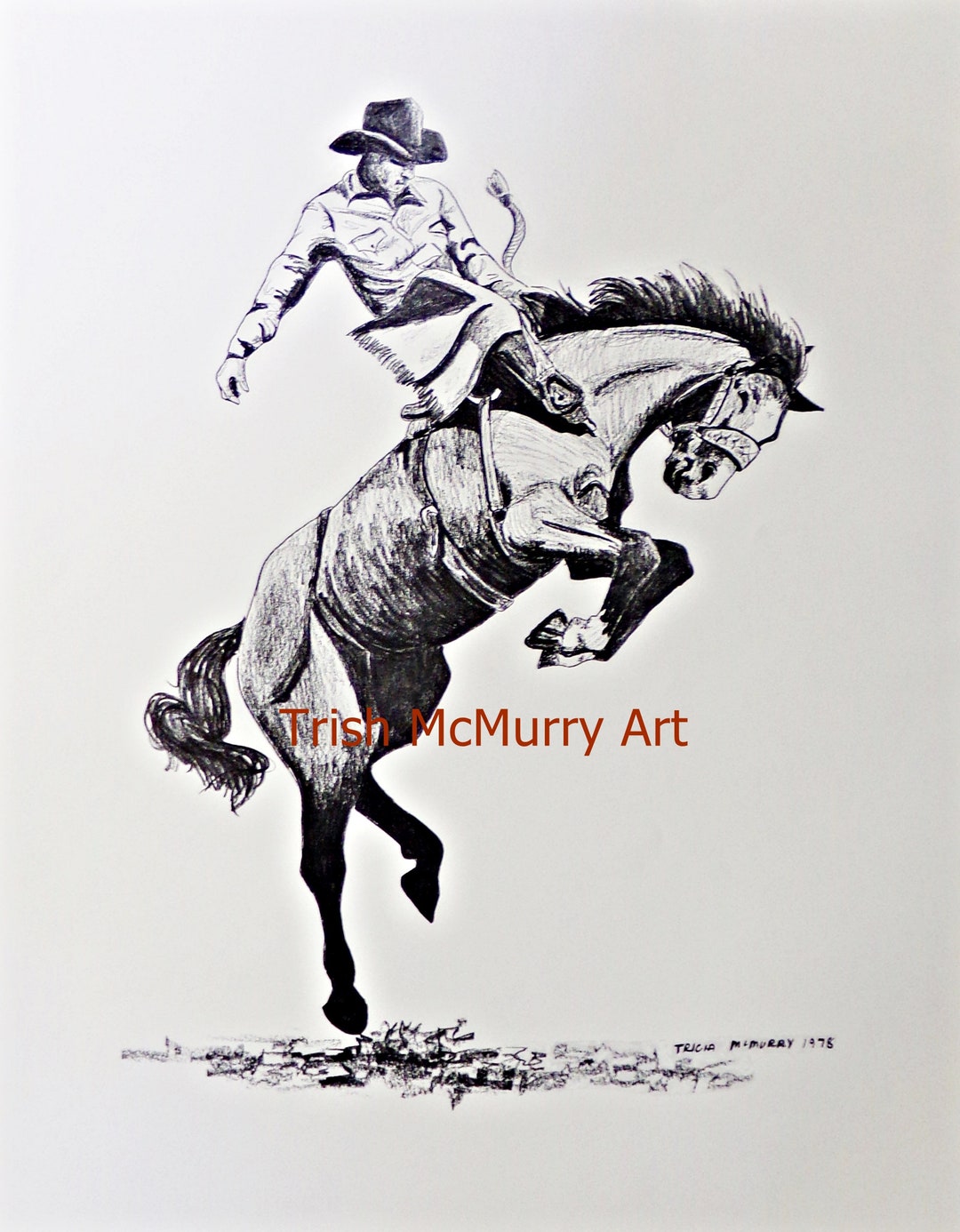 Art Print of VINTAGE 1970s SADDLE BRONC Rider Cowboy Rodeo Ranch Rodeo ...