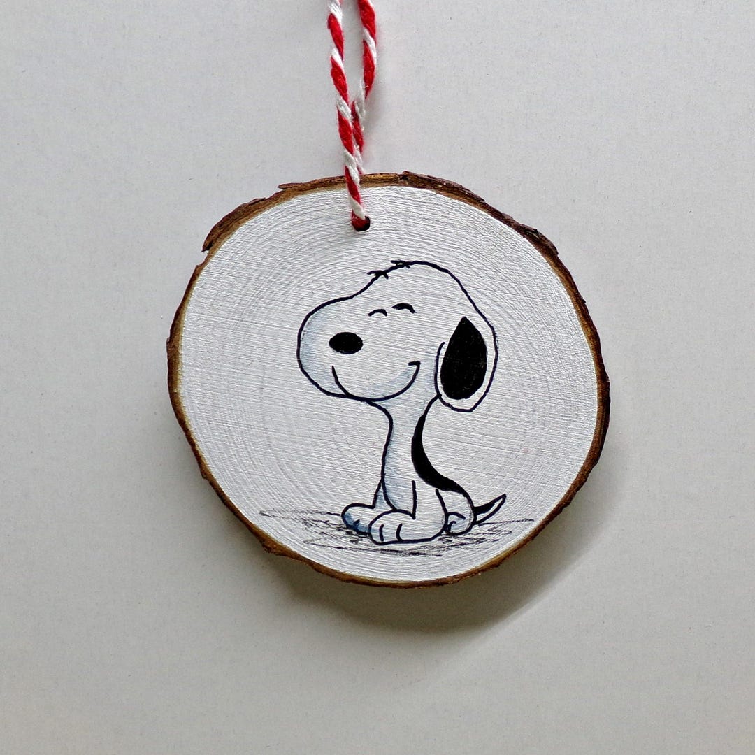 Hand Painted Happy SMILING SNOOPY Ornament on Wood Slice Vintage ...