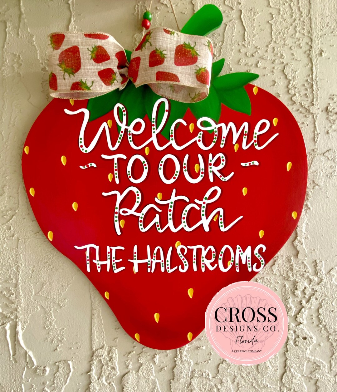 Strawberry Welcome Sign, Personalized Strawberry Door Hanger, Welcome ...