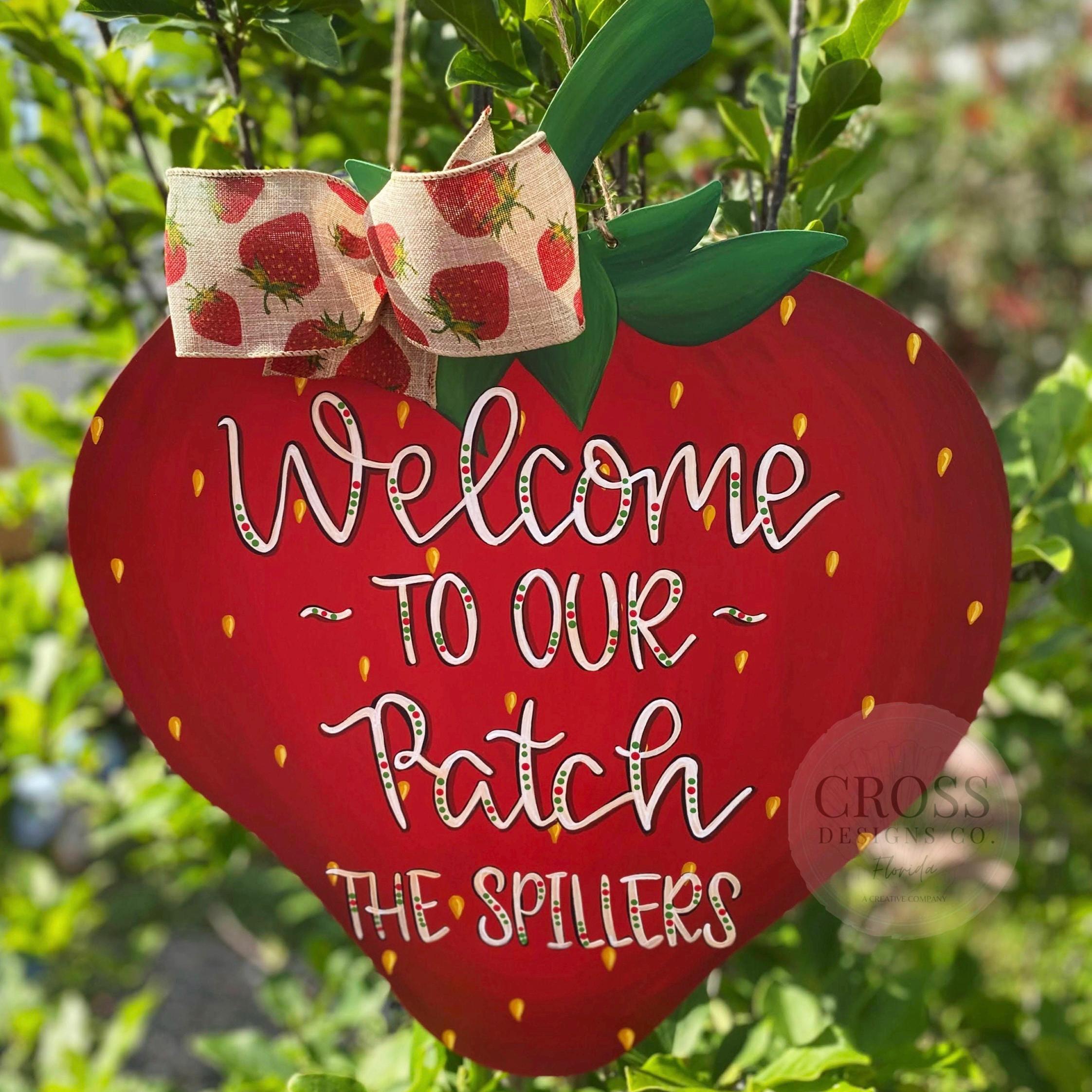 Strawberry Welcome Sign, Personalized Strawberry Door Hanger, Welcome ...