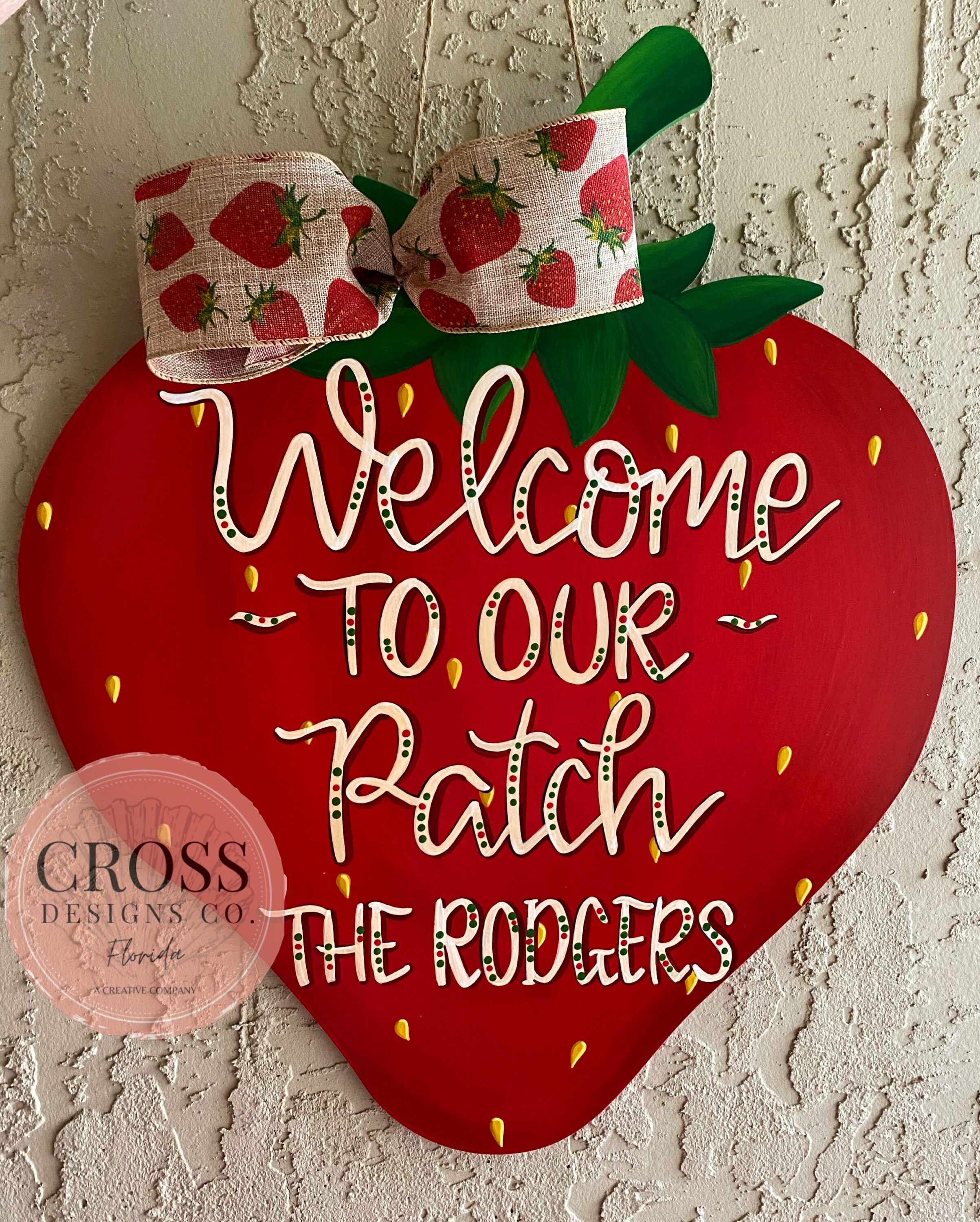 Strawberry Welcome Sign, Personalized Strawberry Door Hanger, Welcome ...