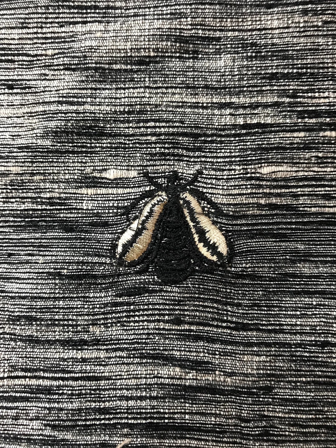 French Honey Bee Embroidery on Lustrous Graphite Hand Woven Fine 100% ...