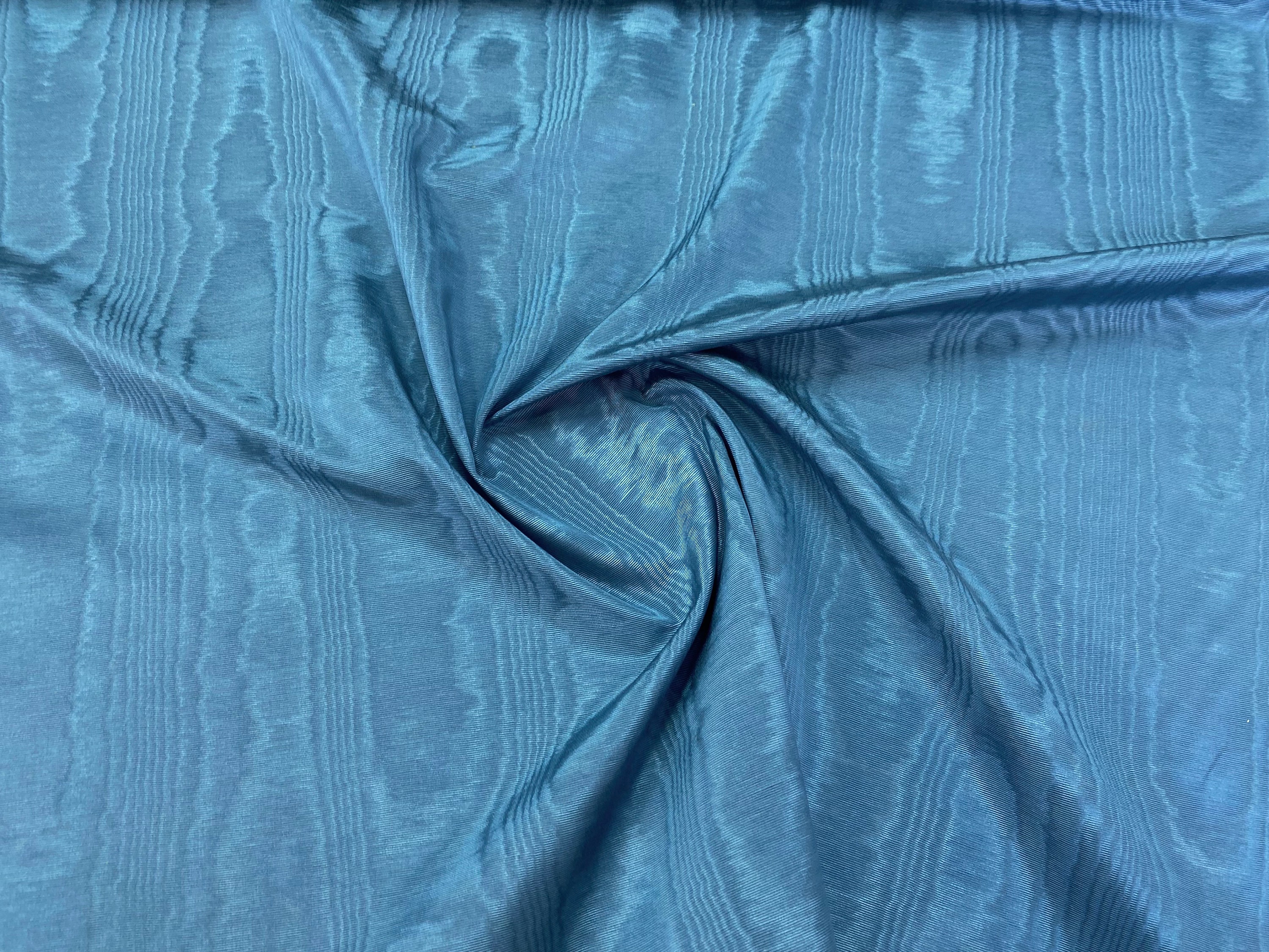 Imported Lustrous Azure Blue Moire on Fine Cotton Blend (2 Yard Minimum ...