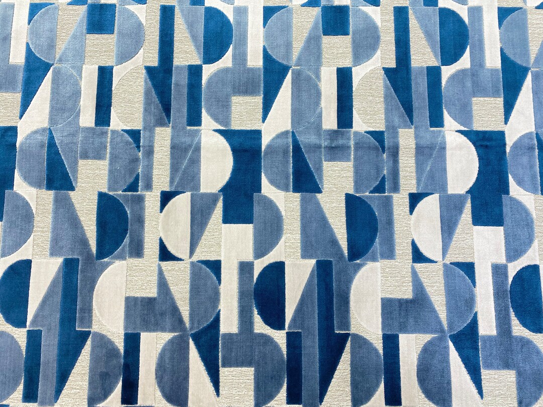 Blue Shades Mid-century Modern Retro Stain Glass Fine Cotton Blend Cut ...