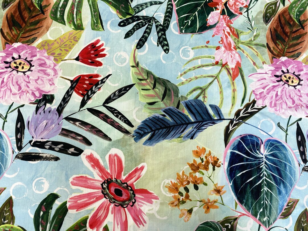 Caribbean Tropical Floral on Fine 100% Cotton - Etsy
