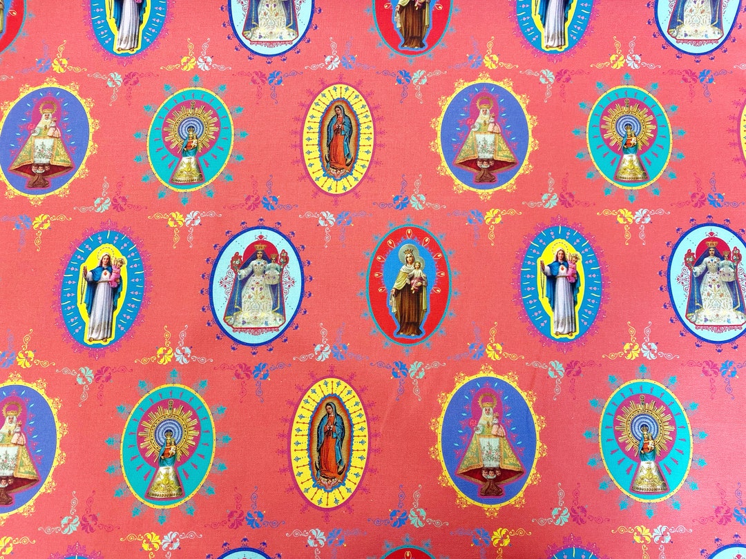 Double Width-mary Stamps-coral Print on Fine 100% Organic Cotton, Made ...