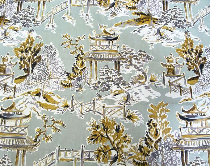 Linen Asian Arcadia Lagoon Asian Toile Drapery Fabric - Etsy Singapore