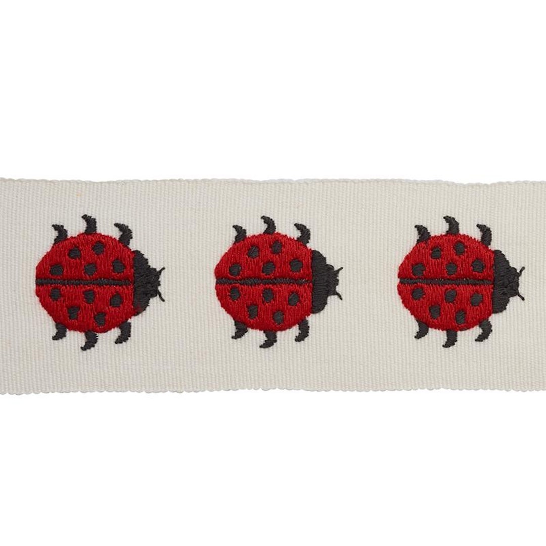 Red and Ivory Ladybird Fine Cotton Blend Embroidered Tape Trim (2 Yard ...