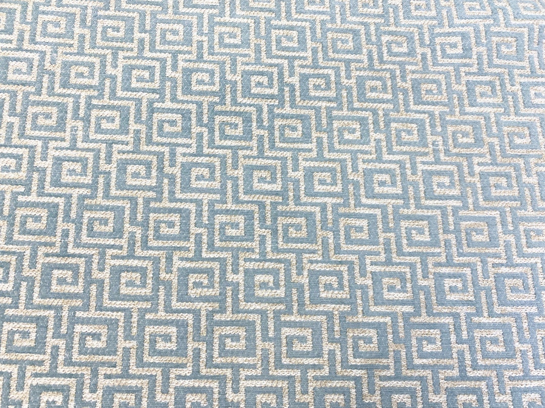 Powder Blue Greek Key Pattern on Beige Fine Linen Blend - Etsy