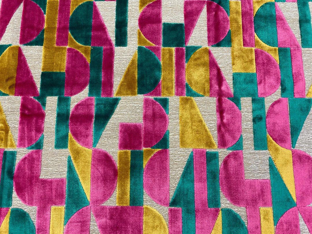 Hot Pink Mid Century Modern Retro Stain Glass Fine Cotton Blend Cut Velvet Etsy