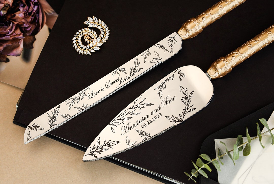 Engraved Cake Server Set Rose Gold Wedding Shower Gift Cake Knife ...