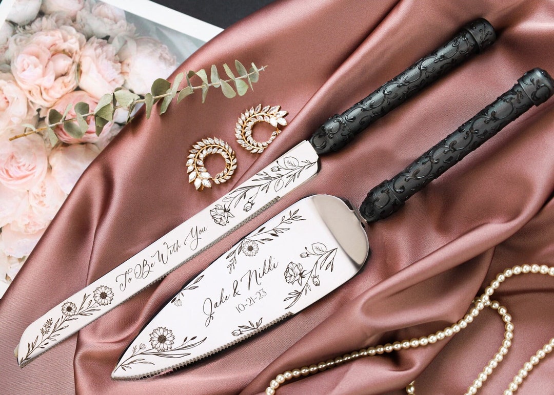 Wedding Cake Cutting Set Engraved Wedding Shower Gifts for Bride ...