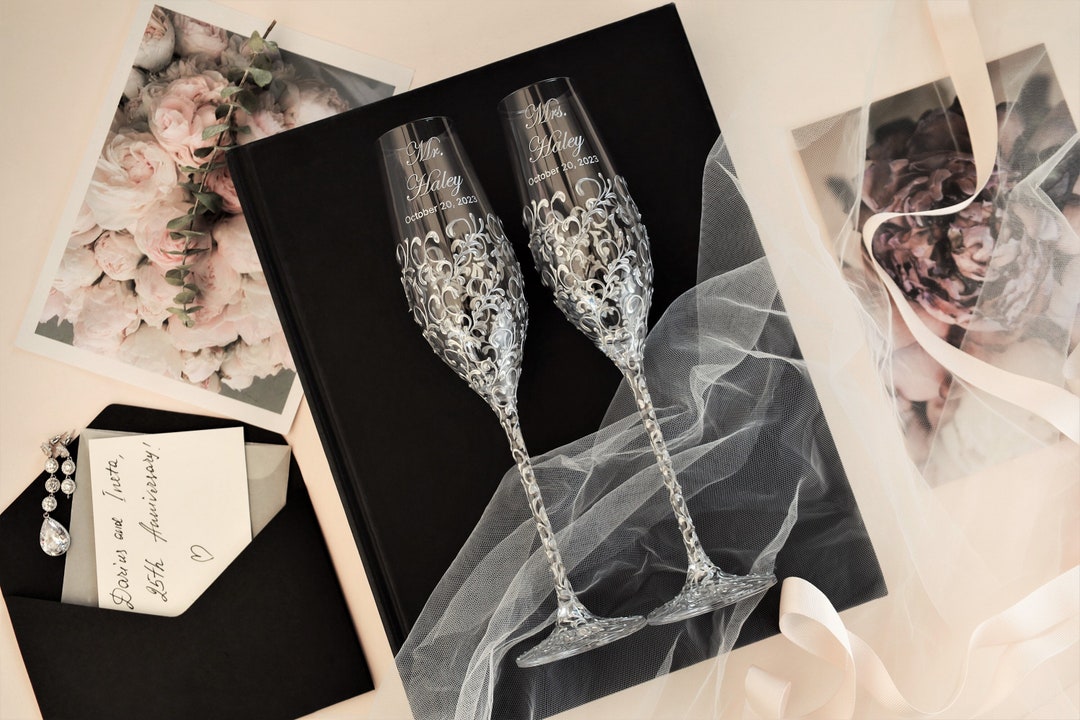 Personalized Gift for Bride, Wedding Glasses Toasting Flutes, Gold ...