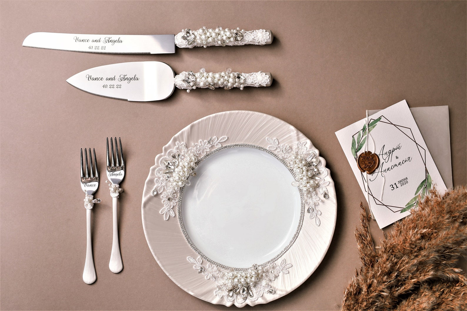 White Wedding Cake Server Set Wedding Cake Knife Cake Cutting Set Cake ...