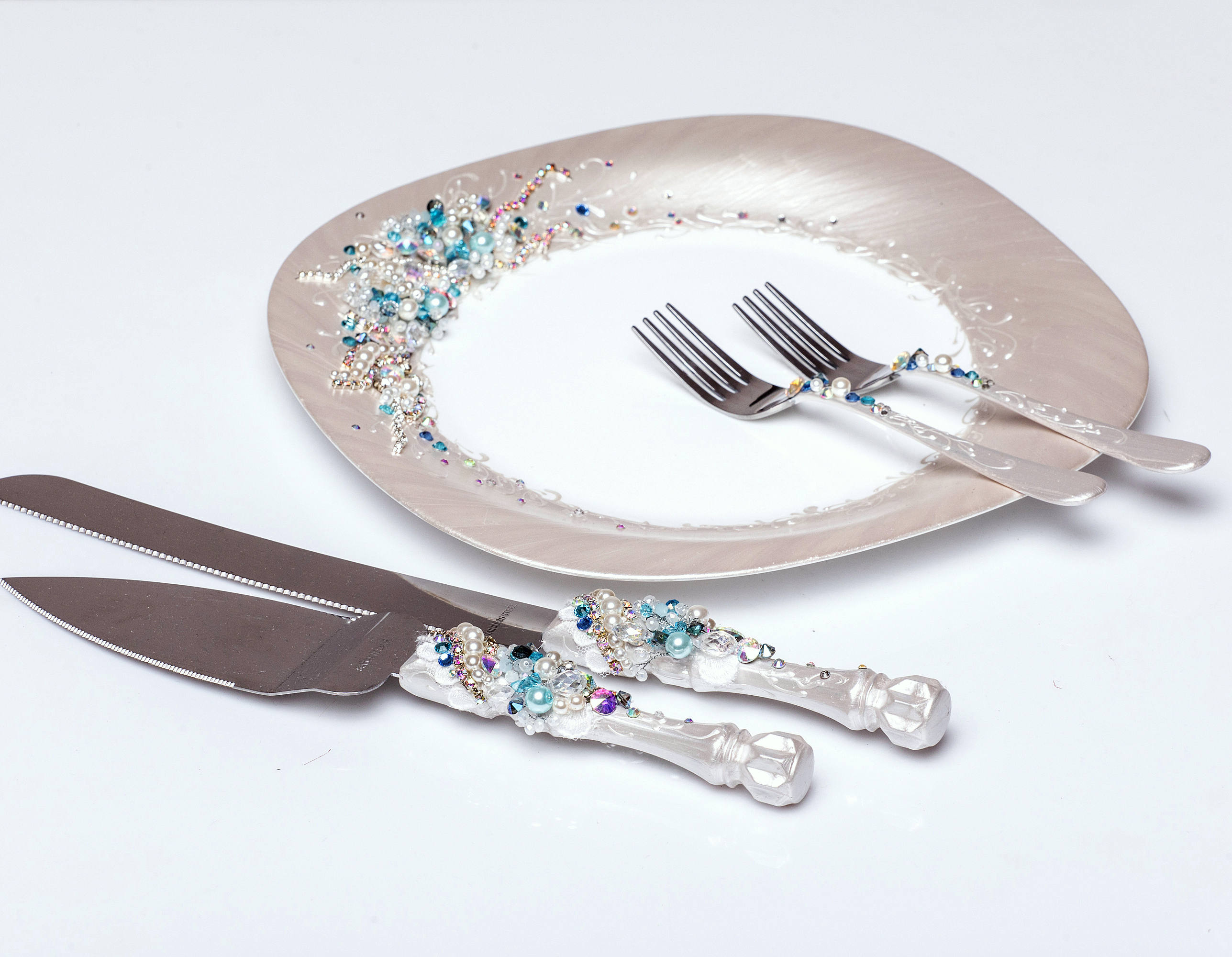 Wedding Cake Server Set Plate and Forks Beach Wedding - Etsy