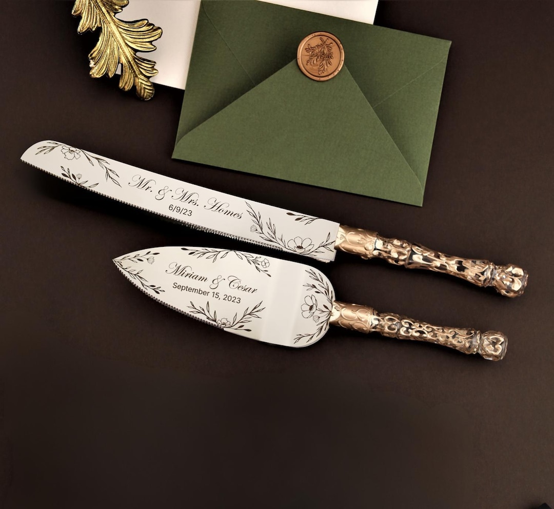 Engraved Cake Cutter Set Decor Wedding Cake Knife Set Personalized Cake ...