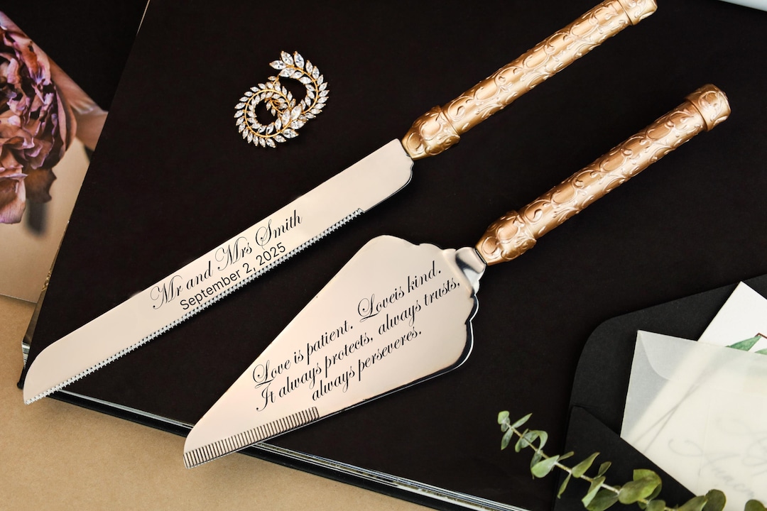Engraved Cake Cutter Set Decor Wedding Cake Knife Set Personalized Cake ...