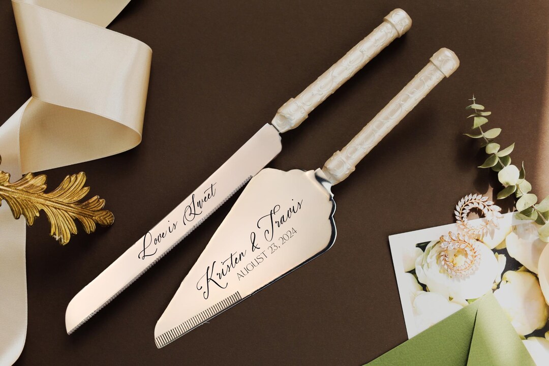 Engraved Cake Server Set Decorarions Wedding Cake Knife Cutter ...