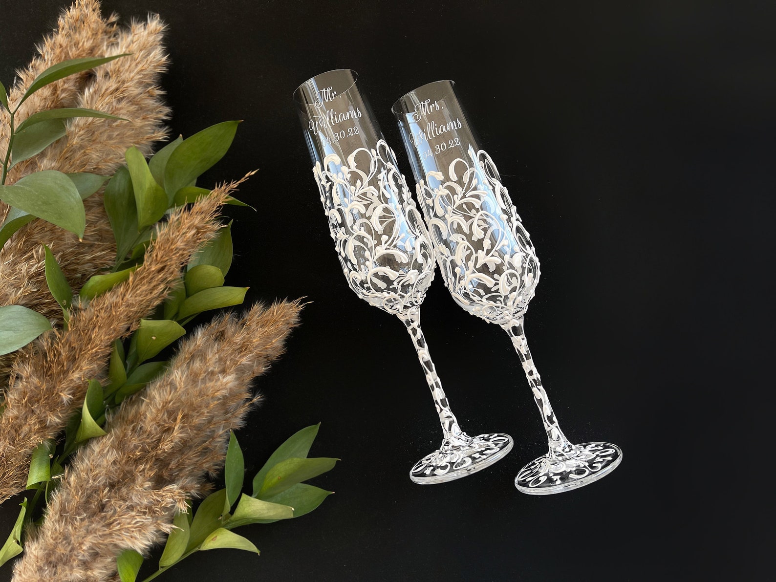 Personalized Wedding Flutes for Bride and Groom White Wedding - Etsy