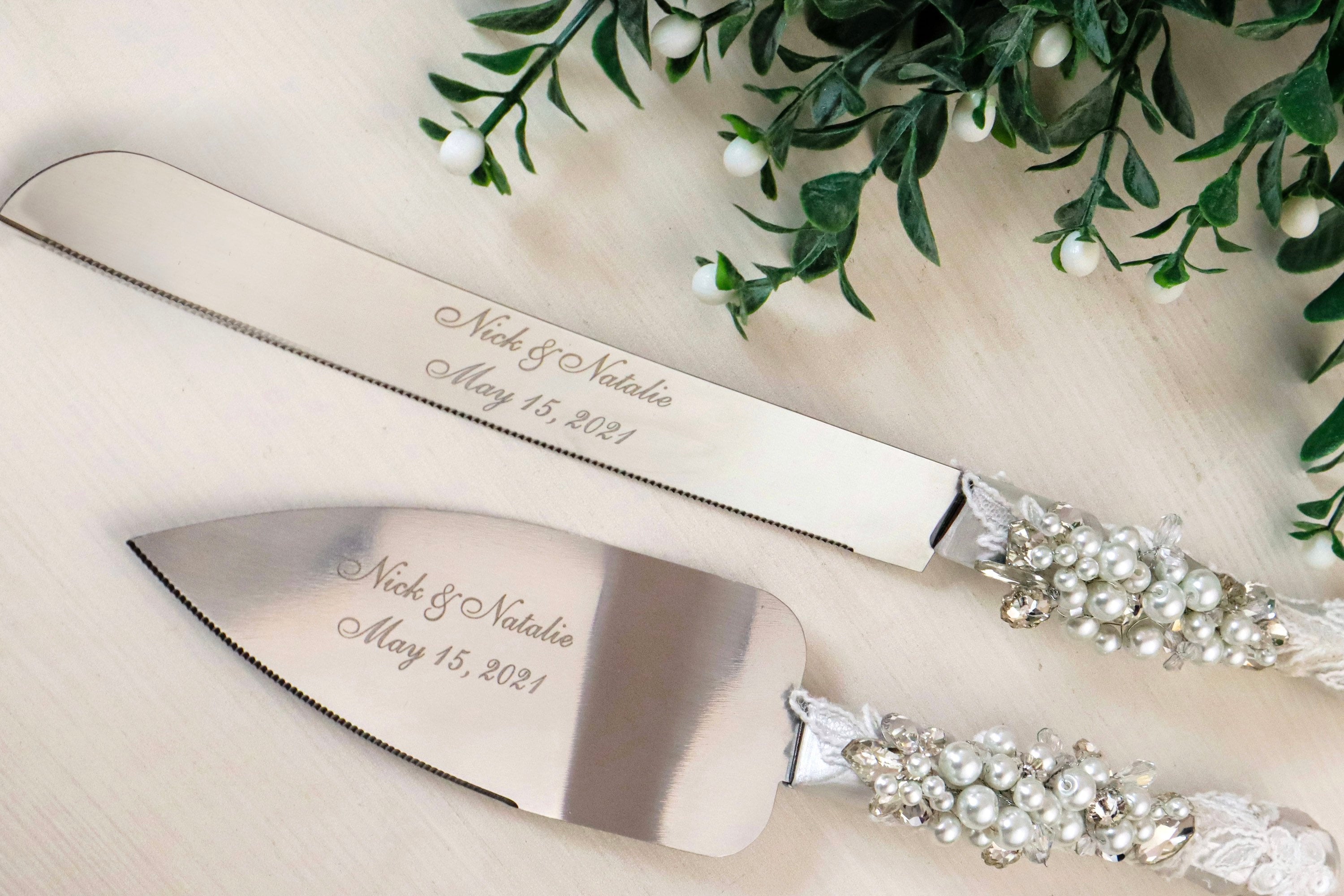 White Wedding Cake Server Set Wedding Cake Knife Cake Cutting | Etsy