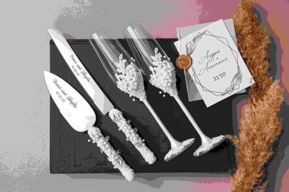 White Wedding Cake Server Set Wedding Cake Knife Cake Cutting - Etsy