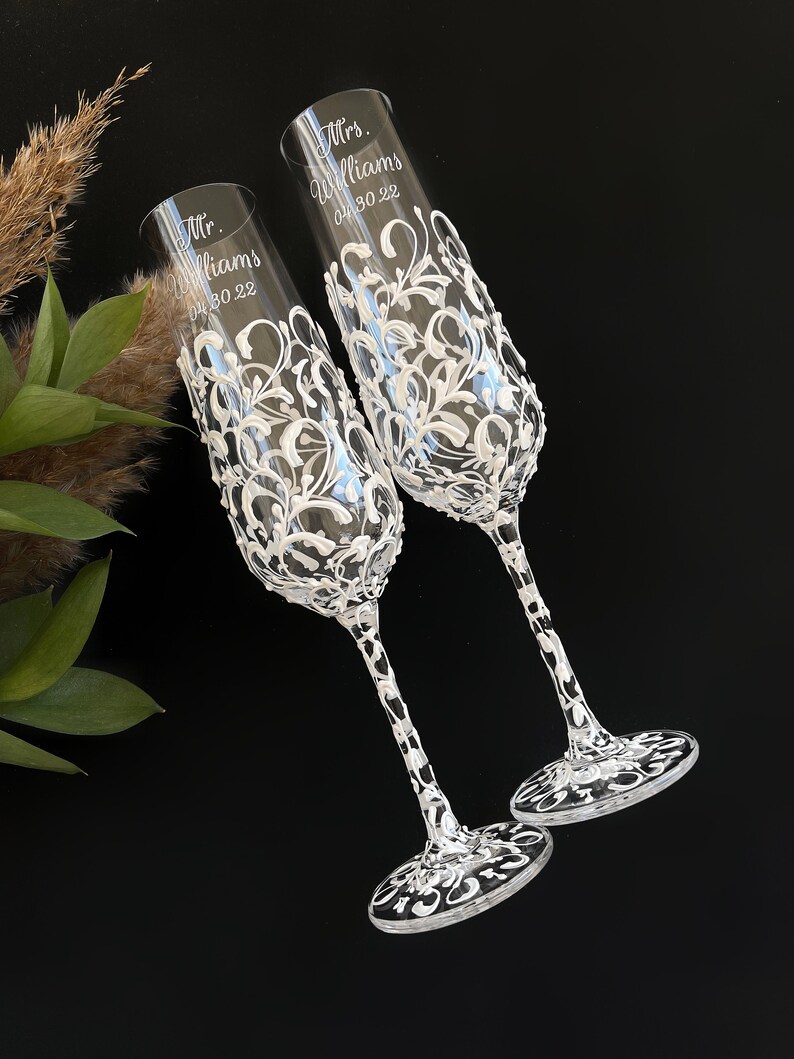 Personalized Wedding Flutes for Bride and Groom White Wedding - Etsy