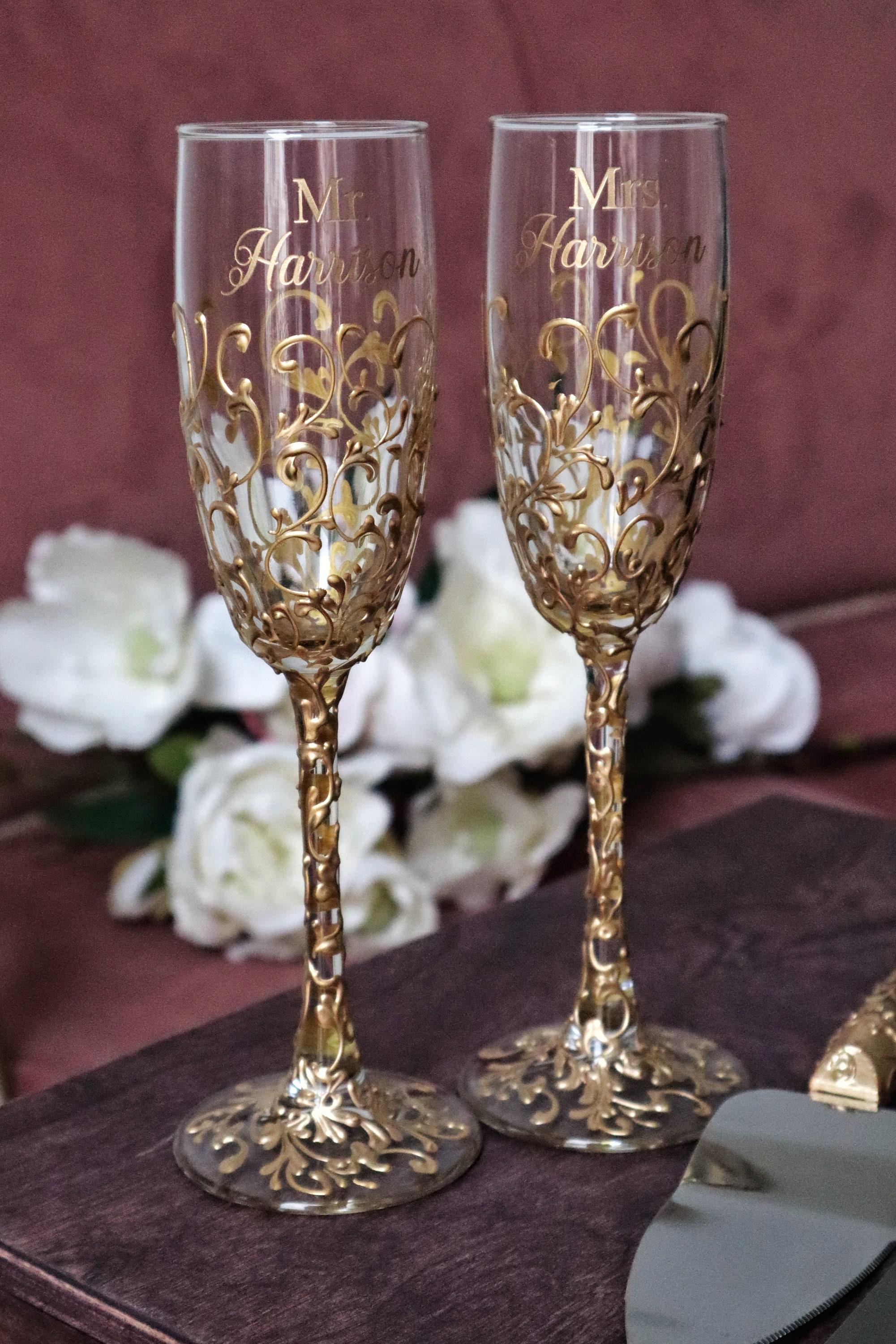 Personalized Wedding Glasses and Cake Server Set Cake Cutter | Etsy
