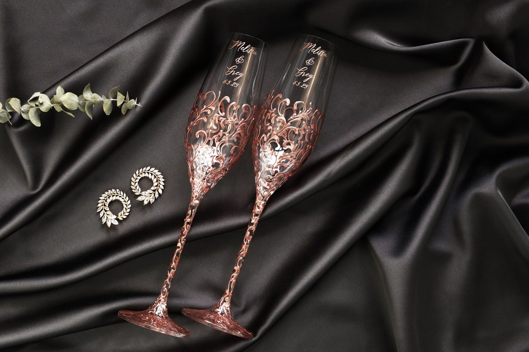 Personalized Gifts for Bride, Wedding Glasses Toasting Flutes, Gold ...
