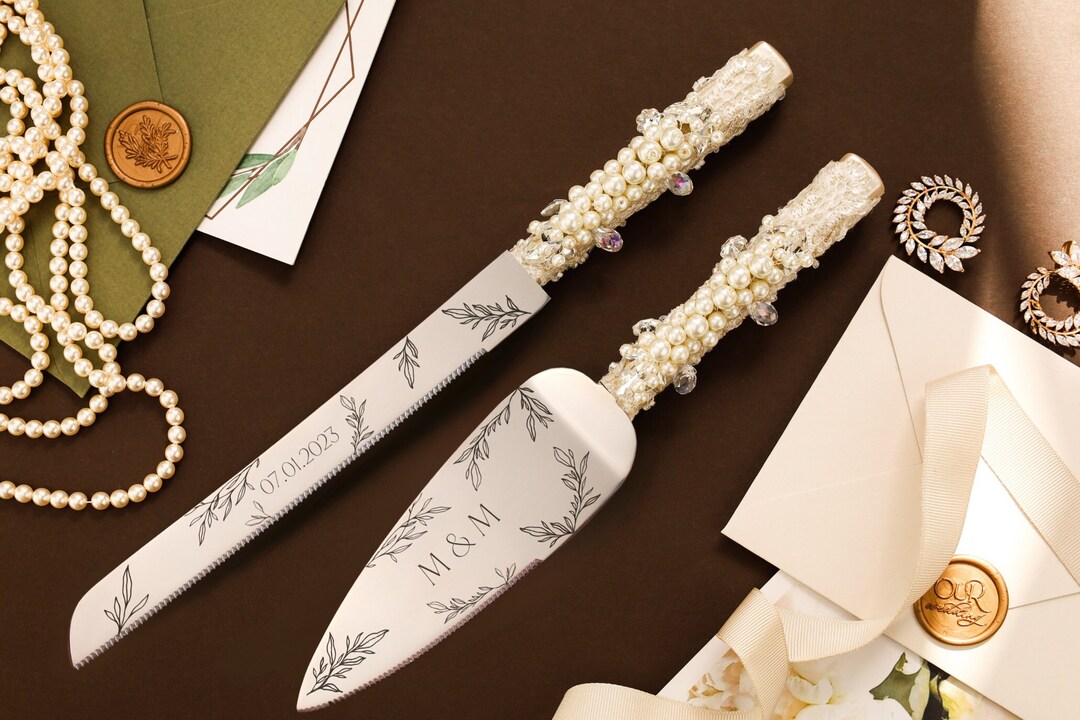 Pearl Wedding Cake Knife Set for Bride and Groom Wedding 50th ...