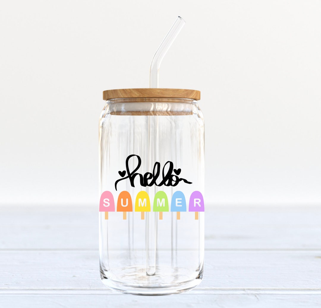 Hello Summer, Coffee Mug Personalized ,with Lid and Straw, Iced Coffee ...