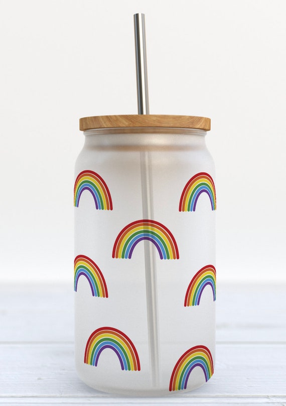 Rainbow Frosted Glass Can Rainbow Drink Ware Pride Drink - Etsy