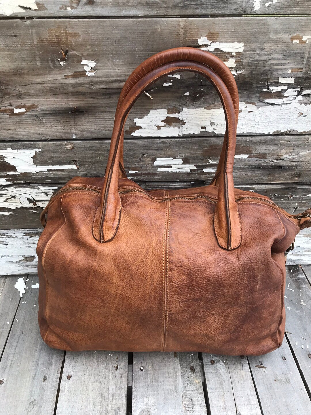 Large Cognac Leather Barrel Handbag - Etsy