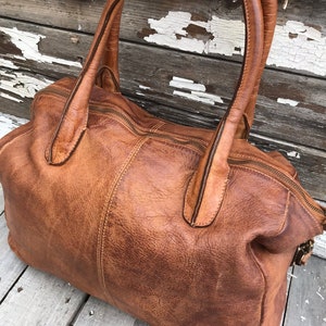 Large Cognac Leather Barrel Handbag - Etsy