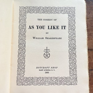 As You Like It, William Shakespeare - 1903 Roycroft Edition - Etsy