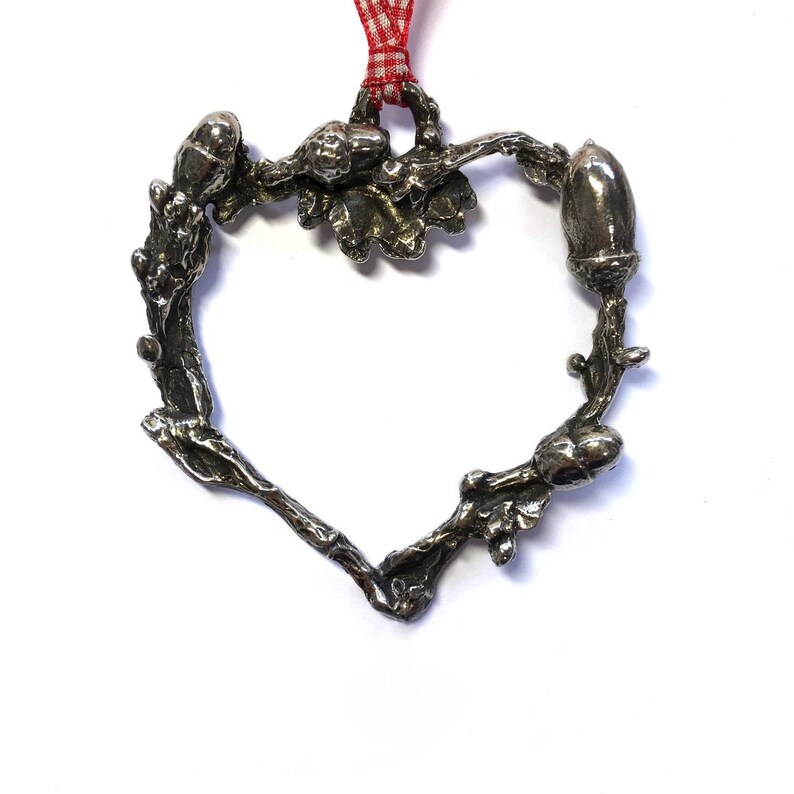 Hanging Pewter Acorn Heart Decoration - Etsy