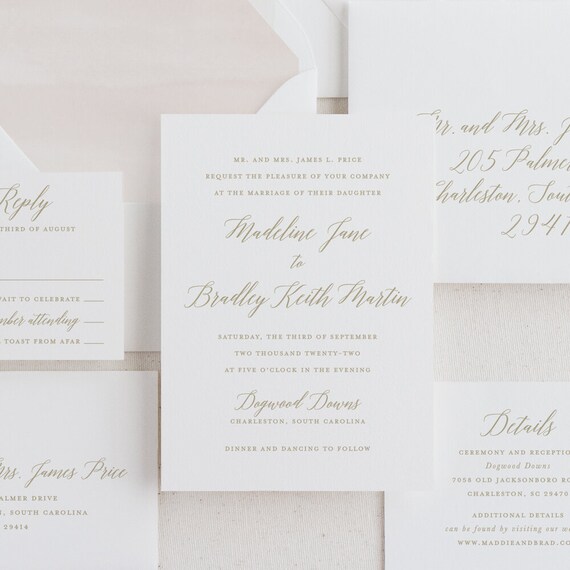 Madeline Suite Modern Calligraphy Style Wedding Invitation | Etsy