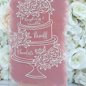 Wedding Cake Sign, Cake Flavour Sign, Acrylic Wedding Sign, Painted ...