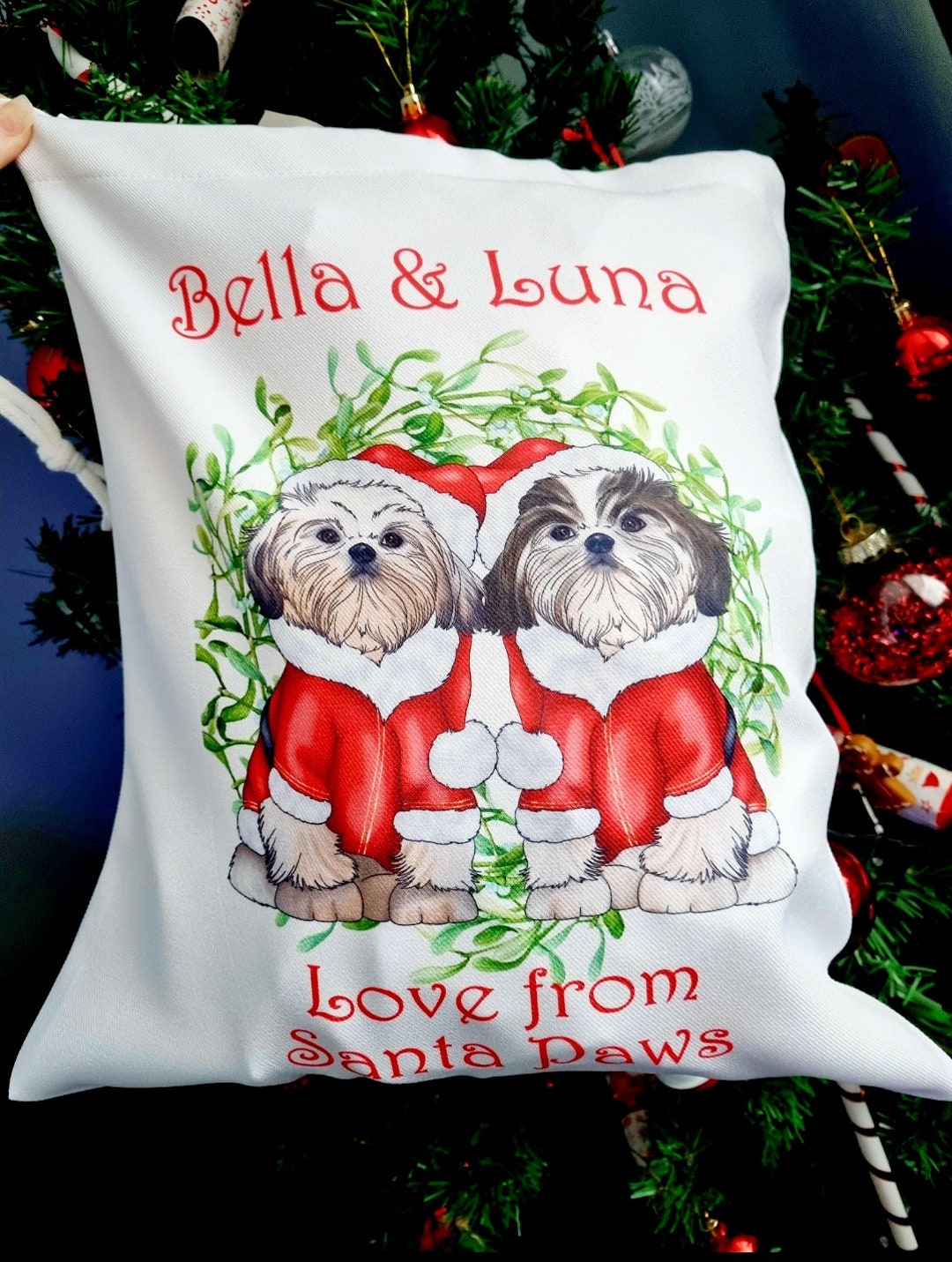 Personalised Shih Tzu Santa Paws Sack, Dog Treat Christmas Gift, Pet ...