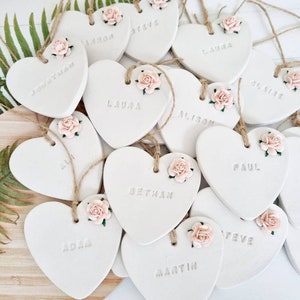 Personalised Clay Heart Favours, Wedding Favour Hearts, Heart Wedding ...