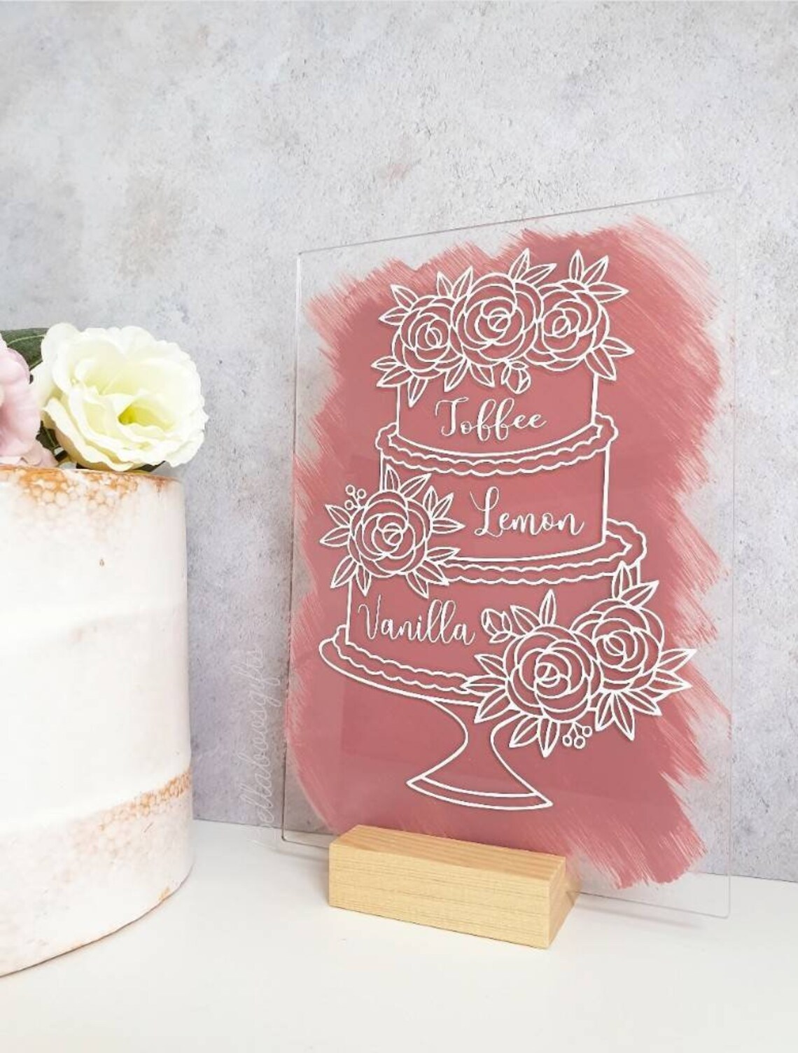 Wedding cake sign cake flavour sign acrylic wedding sign | Etsy