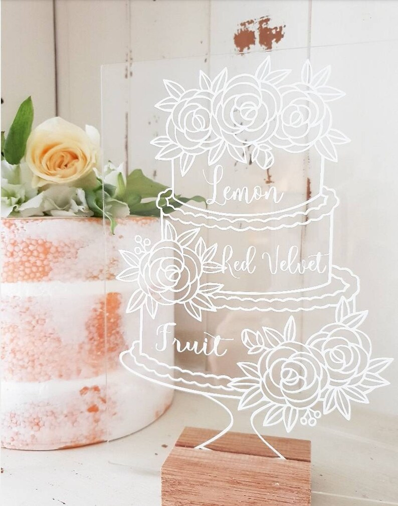 Wedding cake sign cake flavour sign acrylic wedding sign | Etsy
