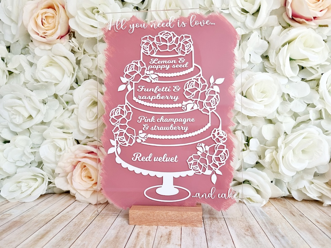 4 Tier Wedding Cake Sign, Painted Acrylic Wedding Sign, Cake Flavour ...