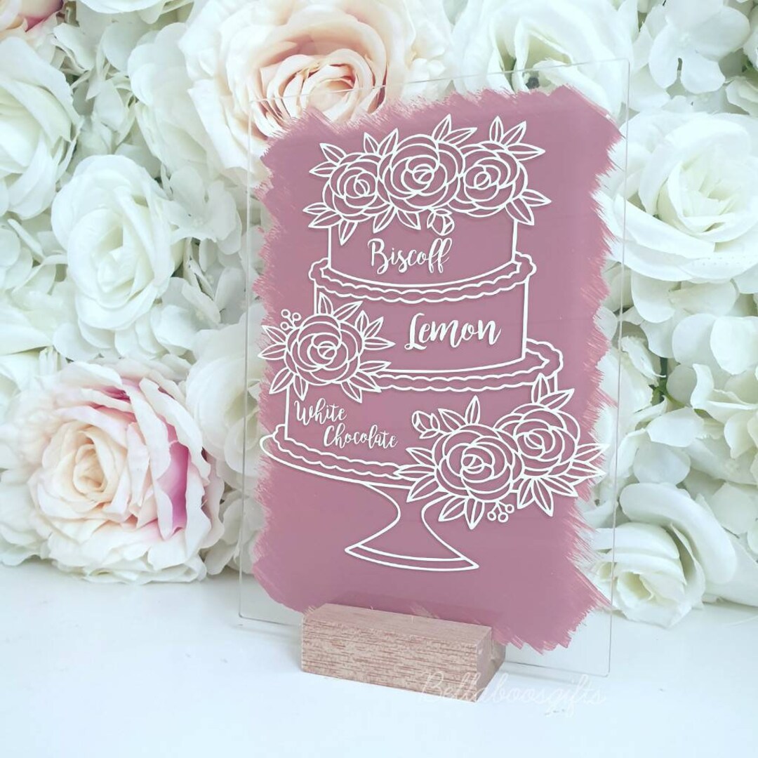 Wedding Cake Sign, Cake Flavour Sign, Acrylic Wedding Sign, Painted ...